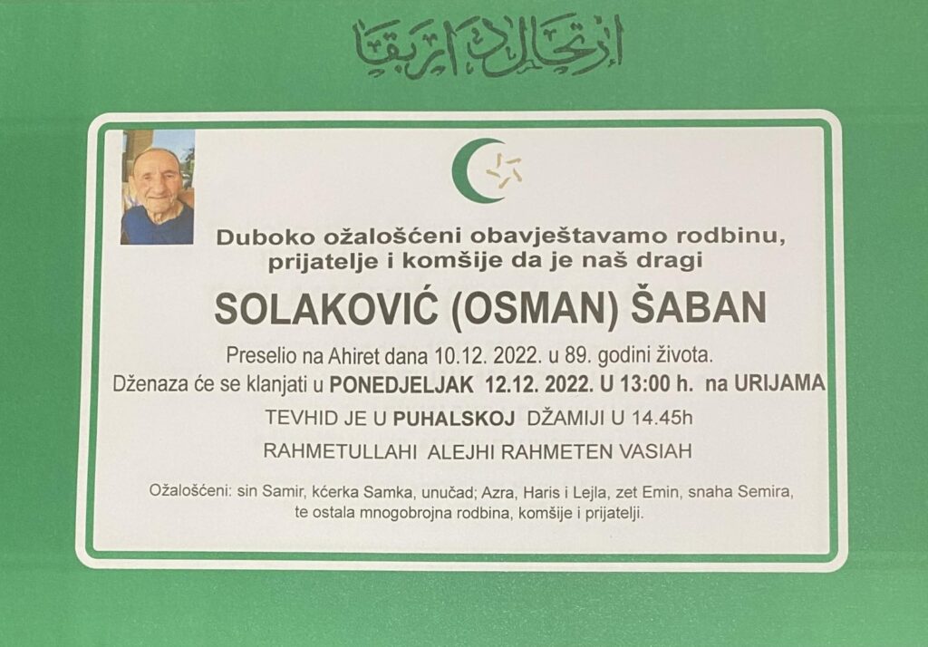 Solaković (Osman) Šaban - Medžlis Islamske zajednice Bosanska Dubica
